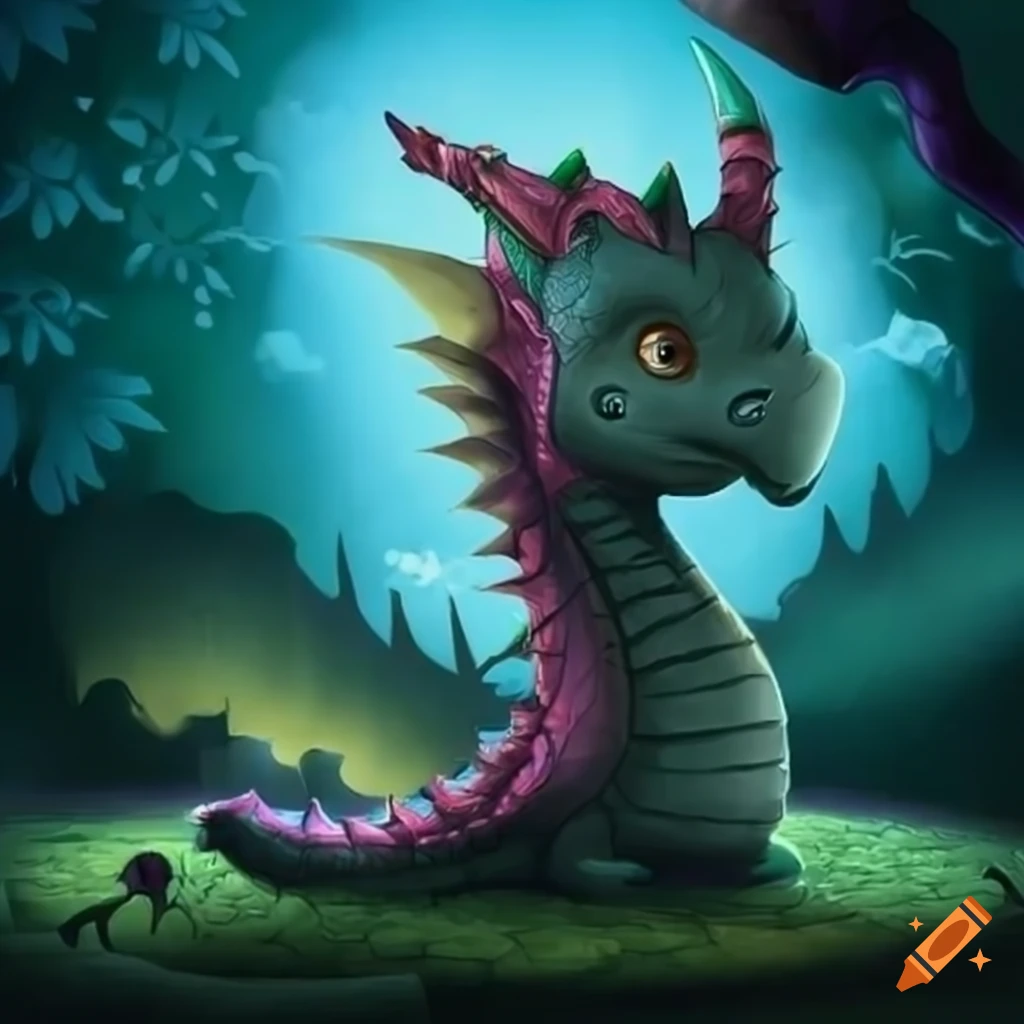 Cute dragon in a fantasy outdoor setting on Craiyon