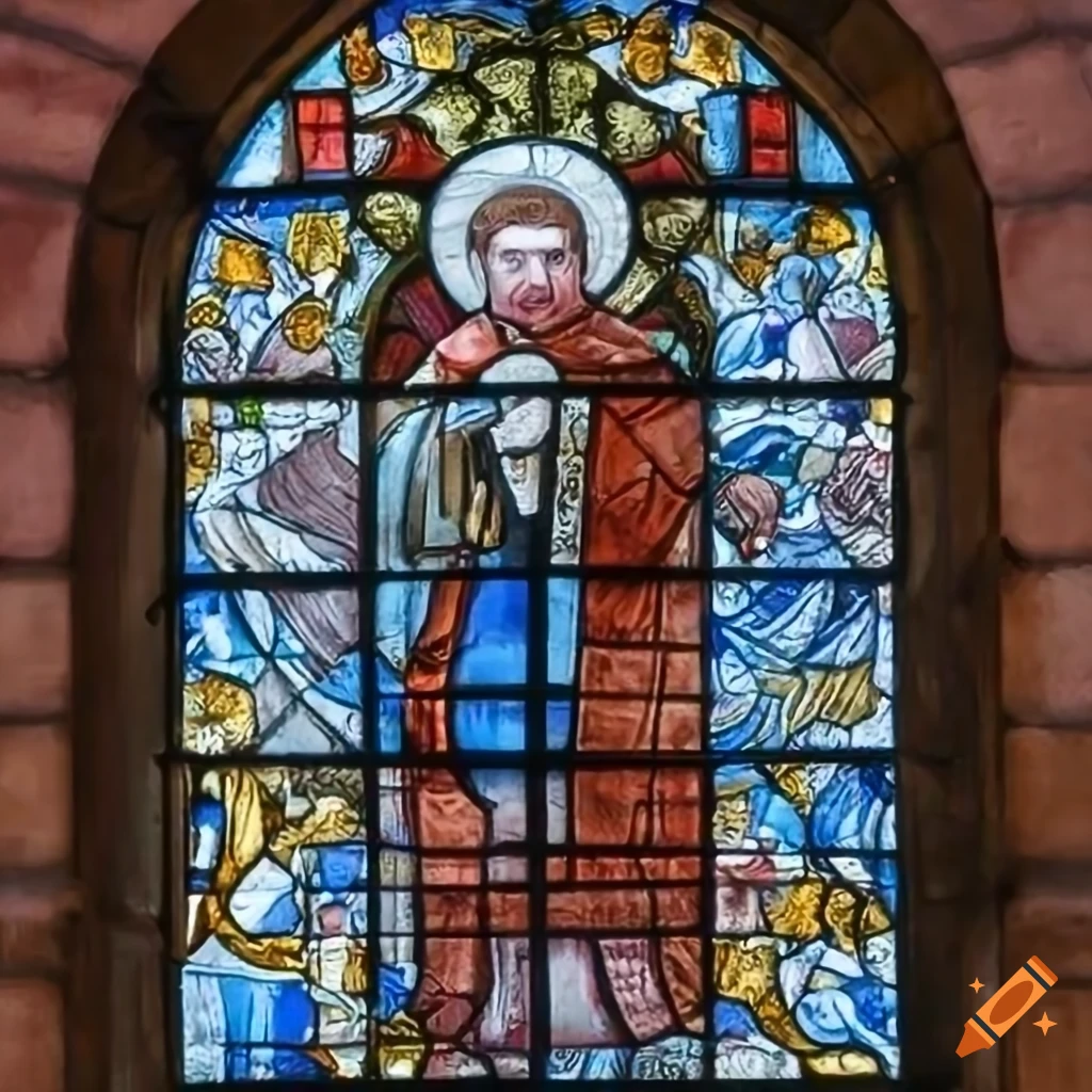 Towering bearded man in a medieval stained-glass window on Craiyon