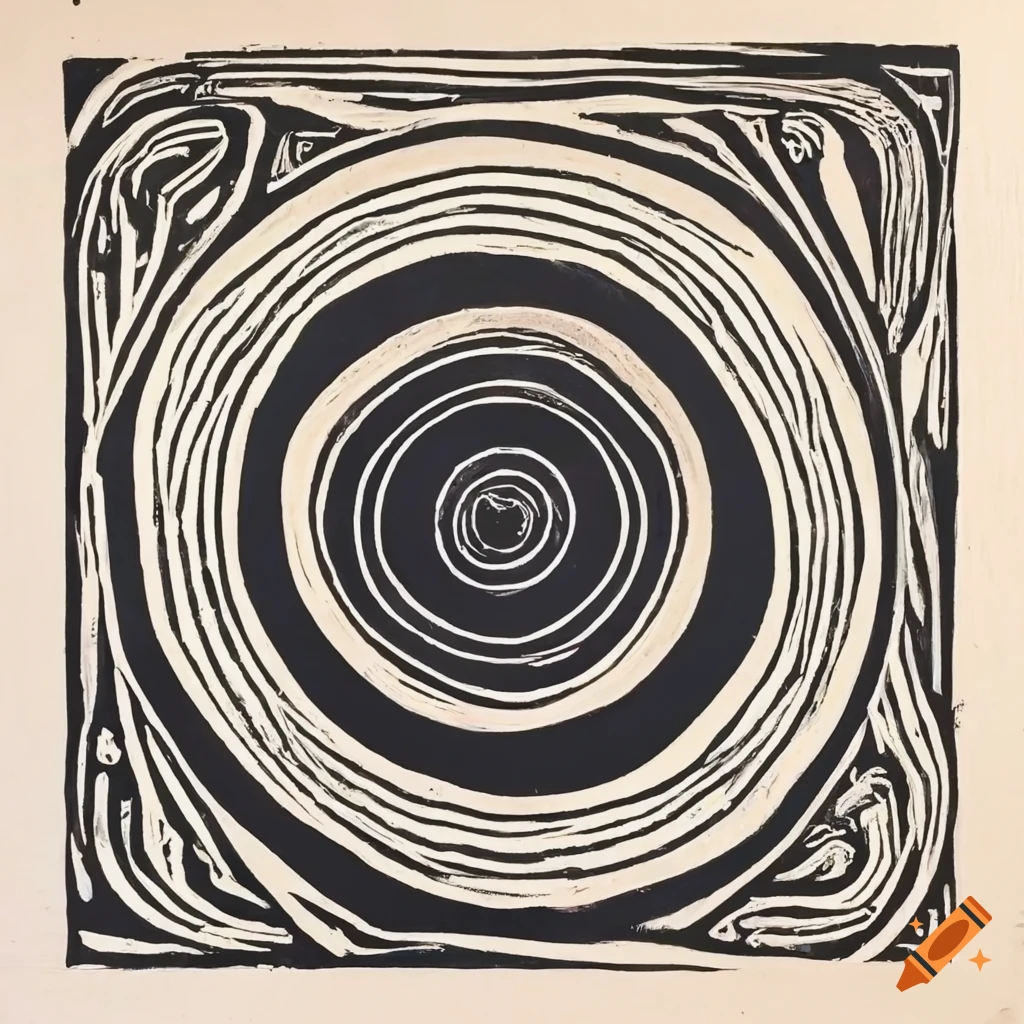 Linocut print of an unbroken circle on Craiyon