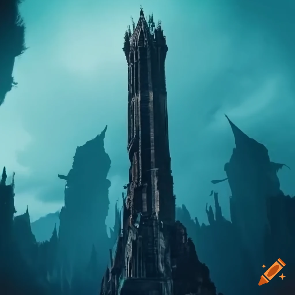 Tall tower captured from below with the camera facing upwards on Craiyon