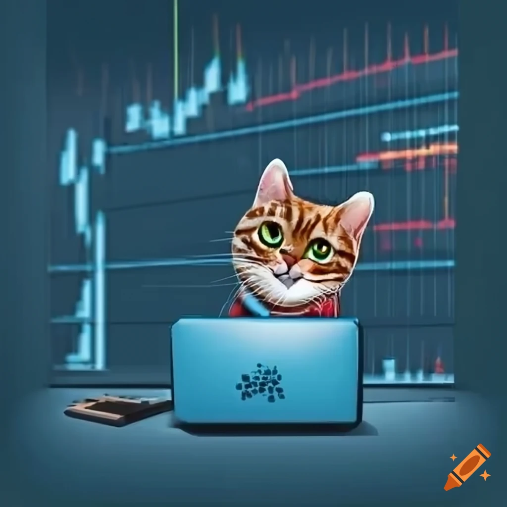 Cat trading stocks on a computer in 2d art on Craiyon