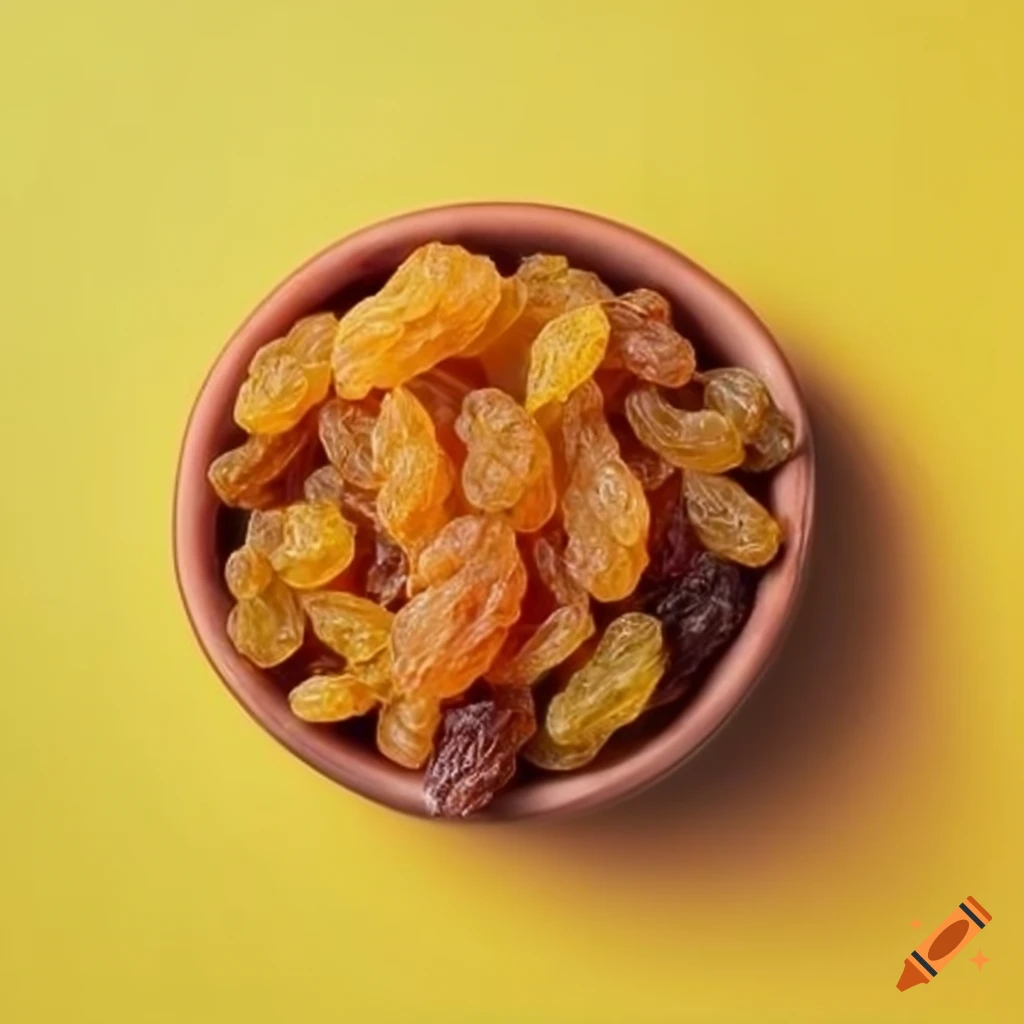 Bowl of dried yellow raisins on Craiyon