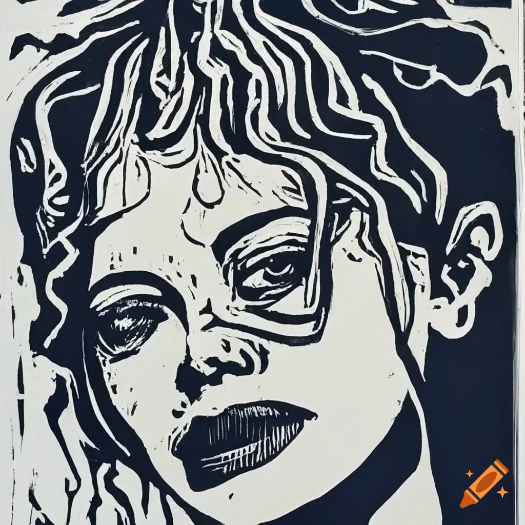 Linocut print portrait on Craiyon