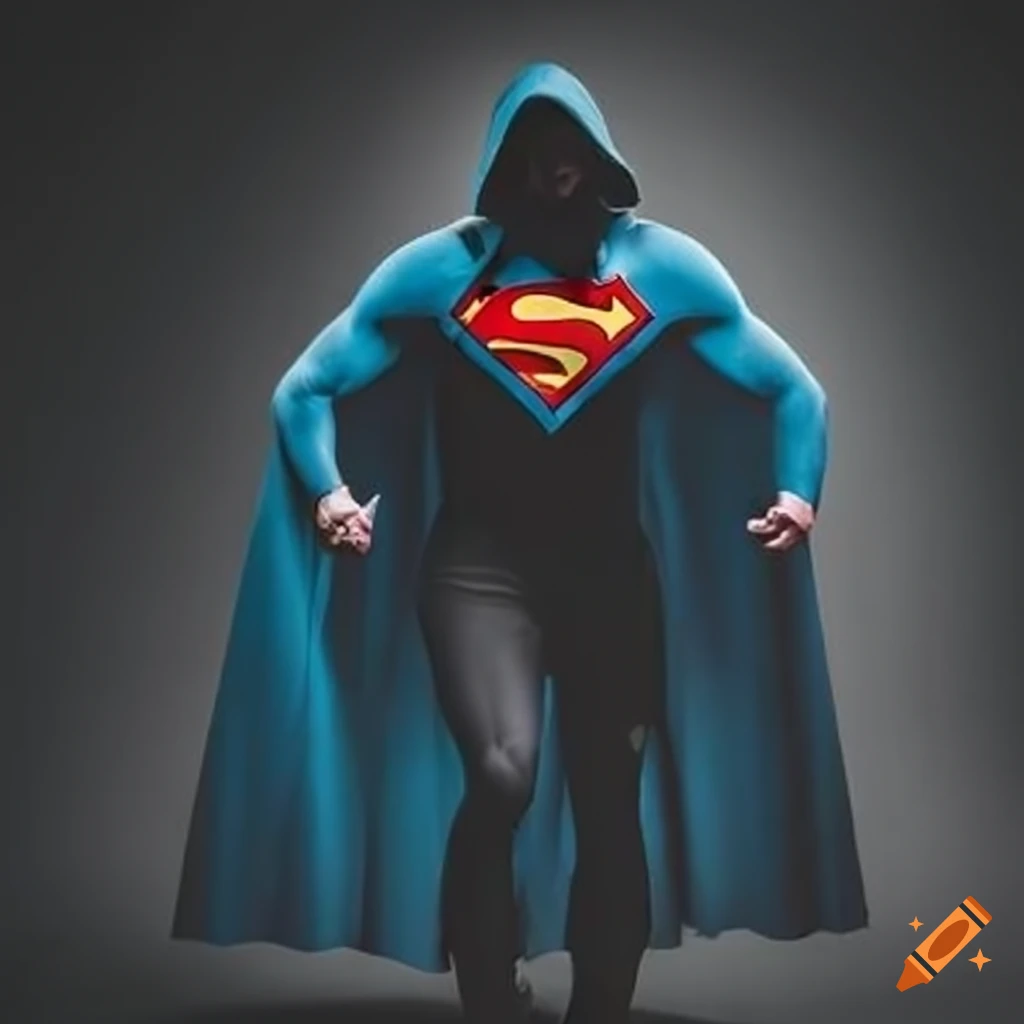 Hooded superman in superhero pose on Craiyon