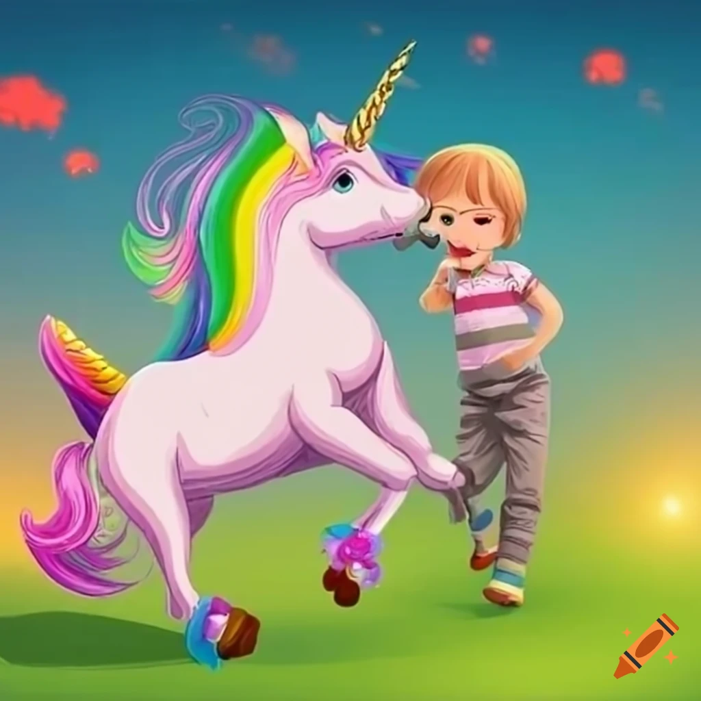 Playful unicorn playing with children on Craiyon