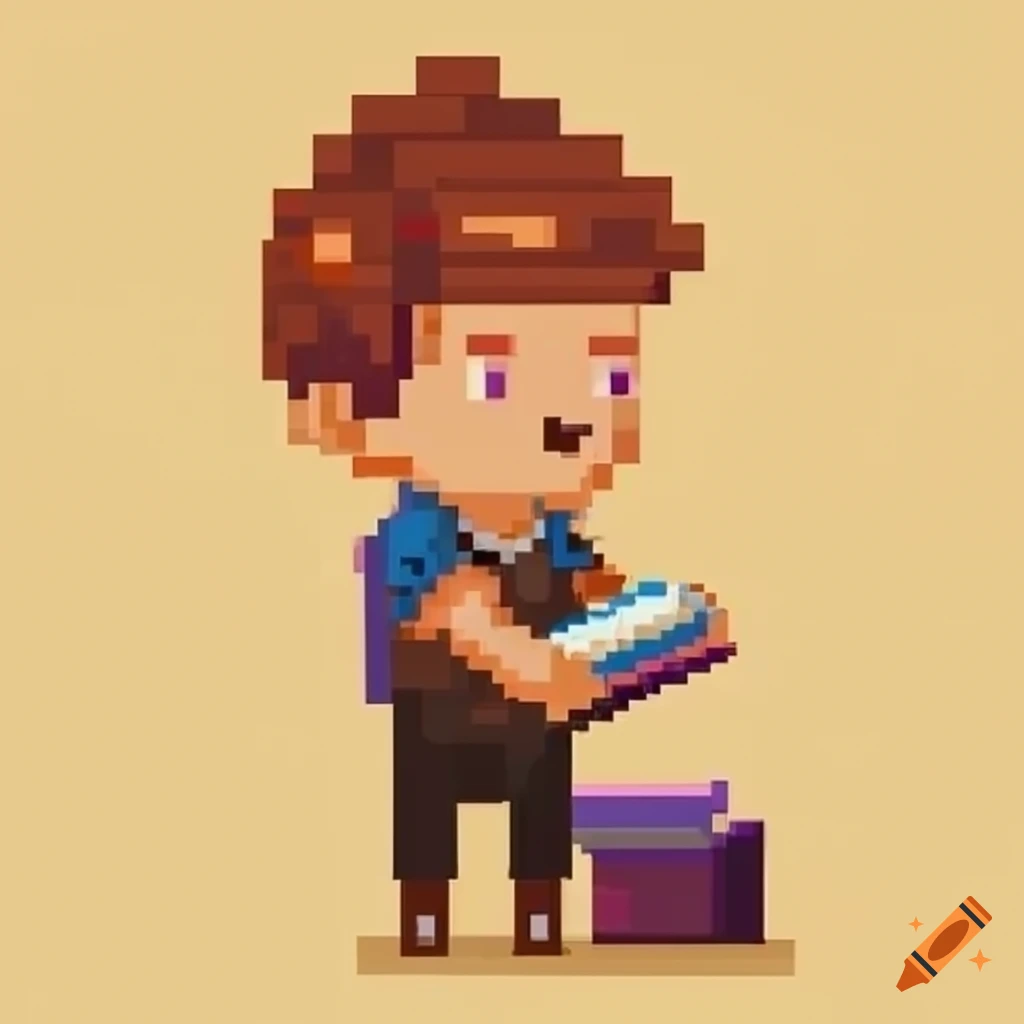Pixel art student holding books and laptop on Craiyon