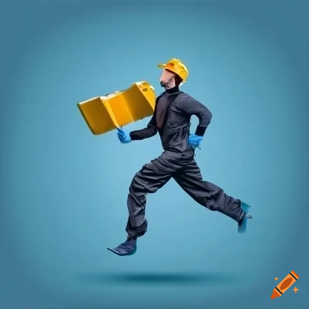 Technician running with ppe and tools on Craiyon