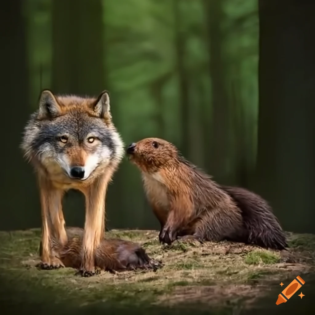 Wolf and beaver in the forest on Craiyon