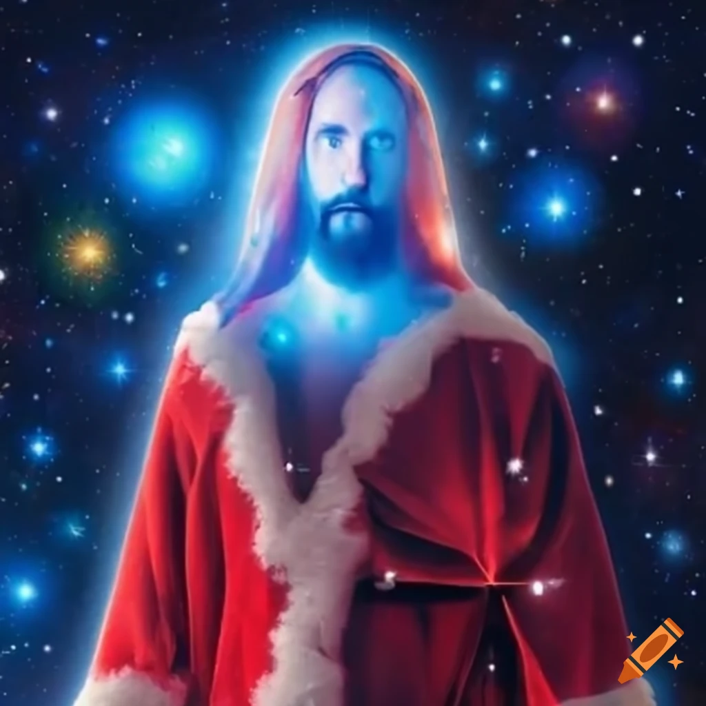 Jesus christ as santa claus in a cosmic quasar on Craiyon
