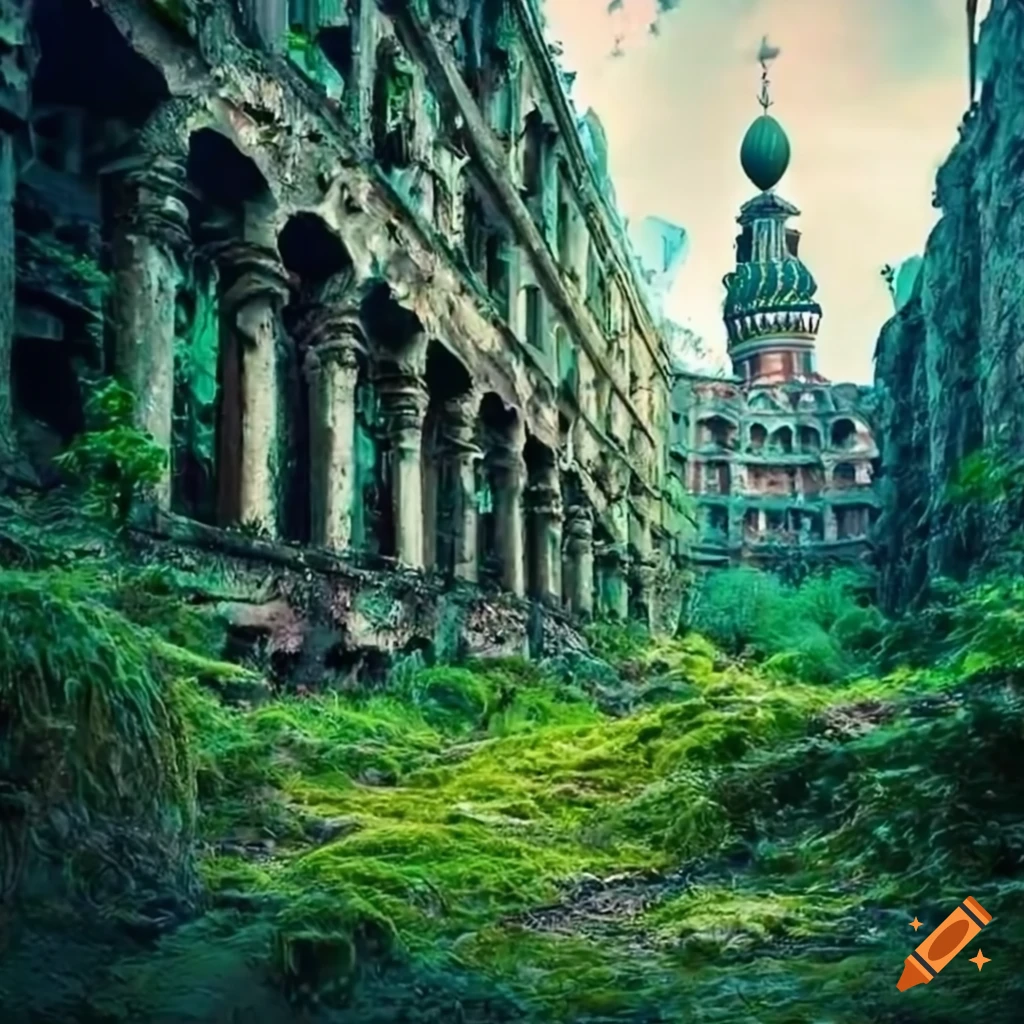 Post-apocalyptic moscow ruins covered in overgrown moss and lush ...