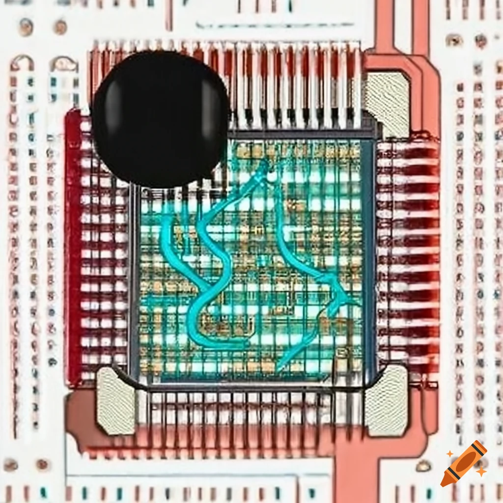 Heat sink on a microchip away from capacitors on Craiyon
