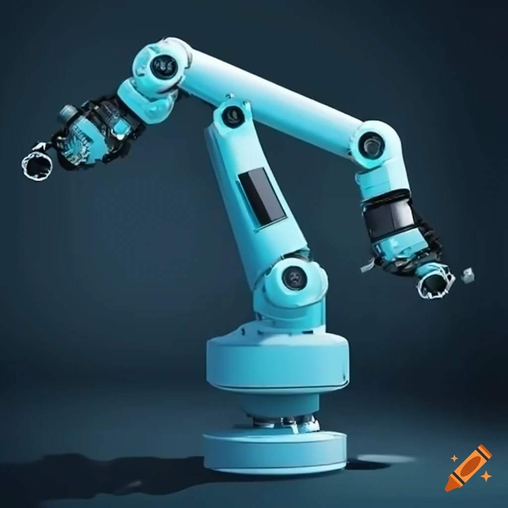 Industrial robot with two robot arms and agv as its leg on Craiyon