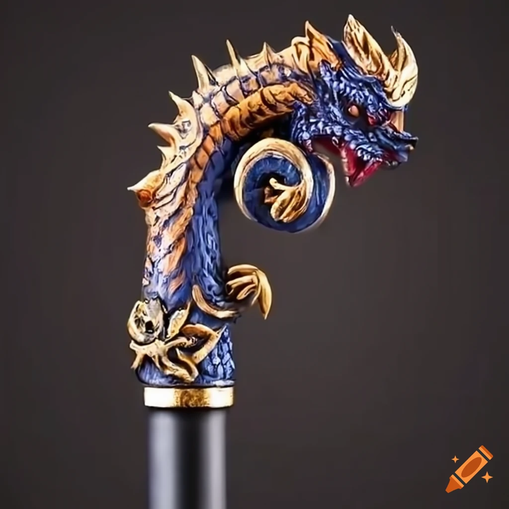 Decorative dragon walking cane on Craiyon
