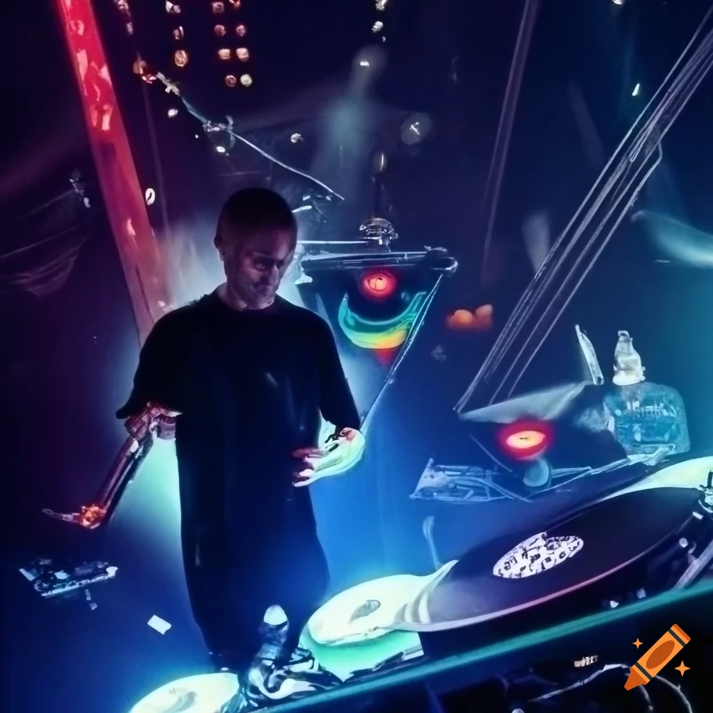 Futuristic and technological DJ and music producer performing ...