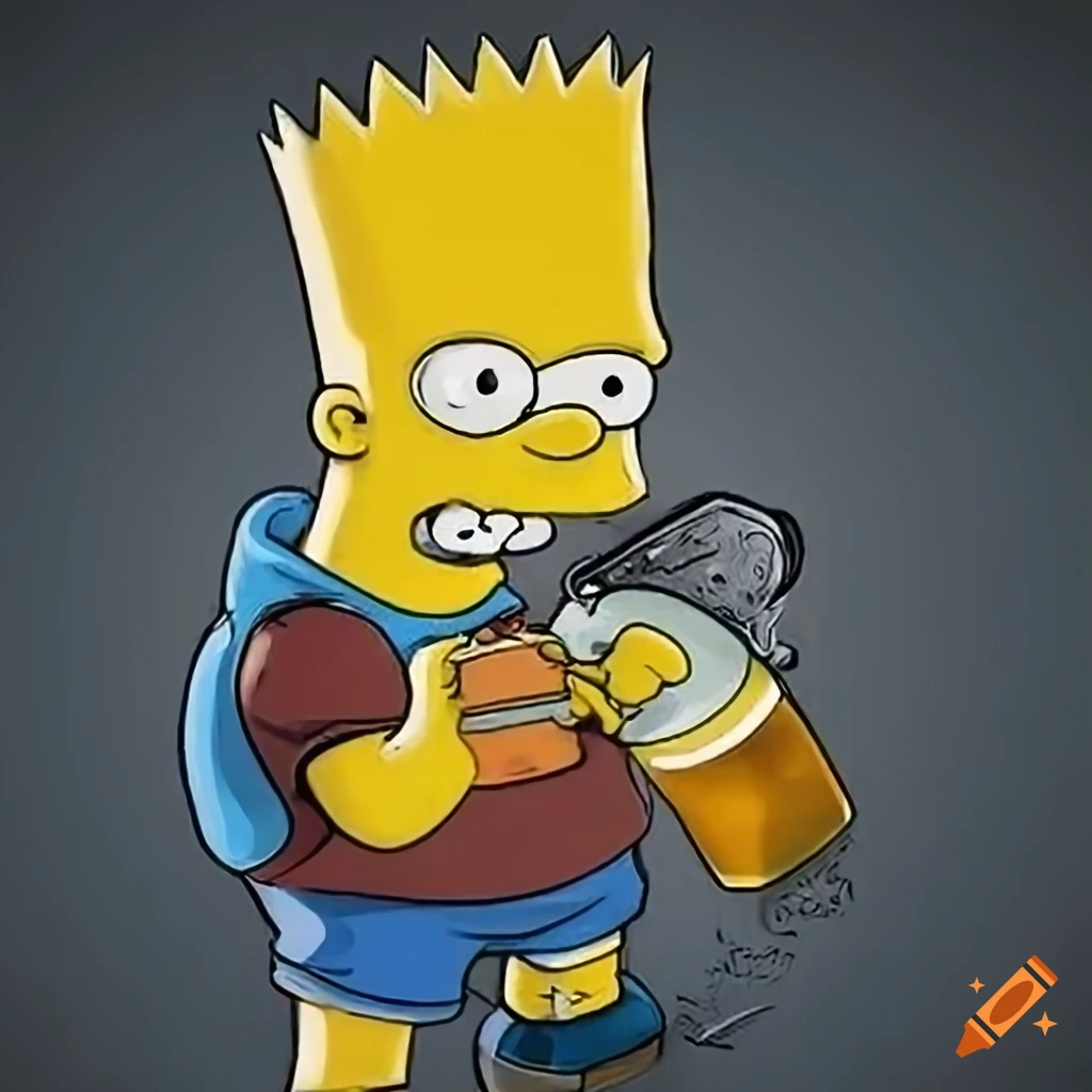 Cartoon character bart simpson with a beer on Craiyon