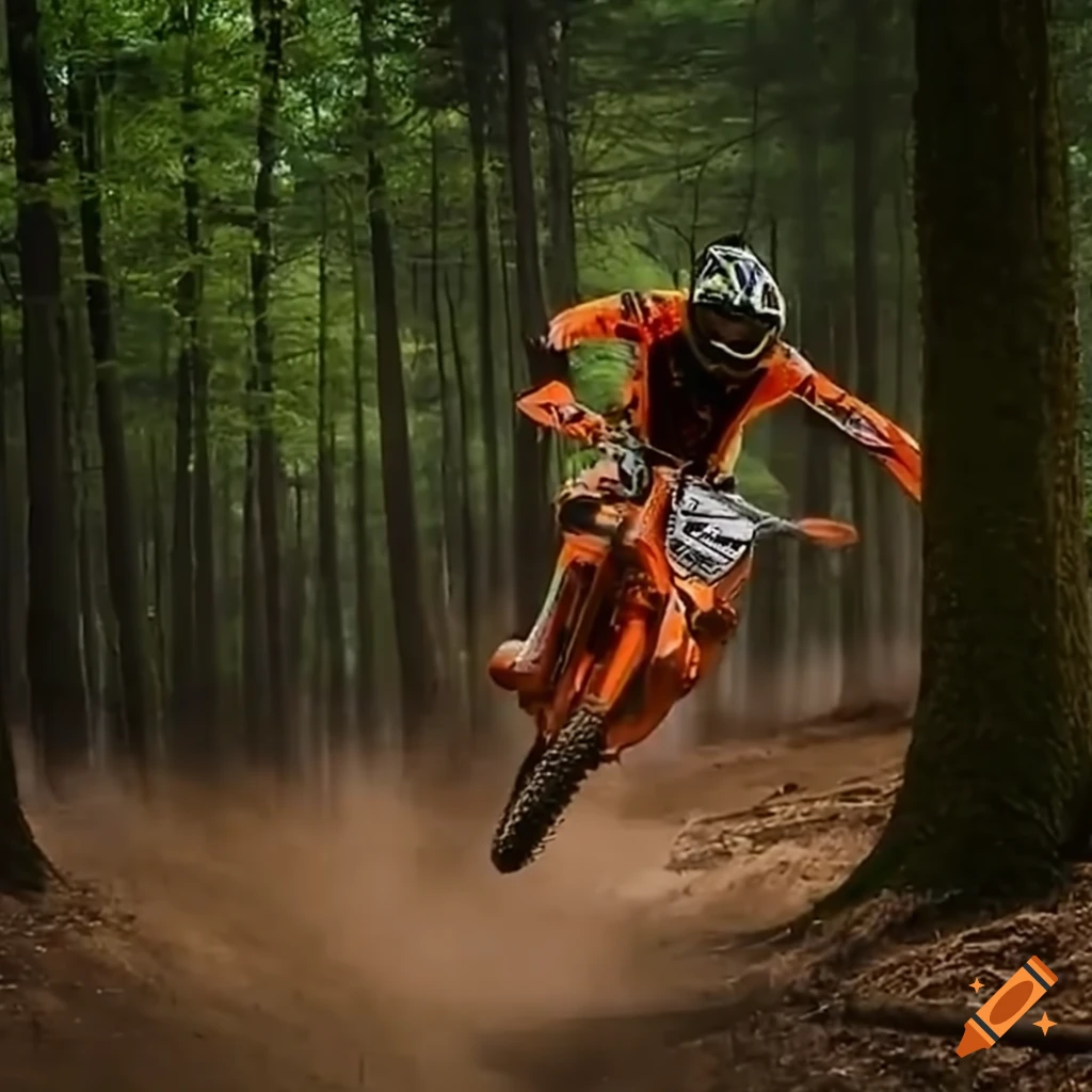 Real person riding ktm dirt bike on epic trail on Craiyon