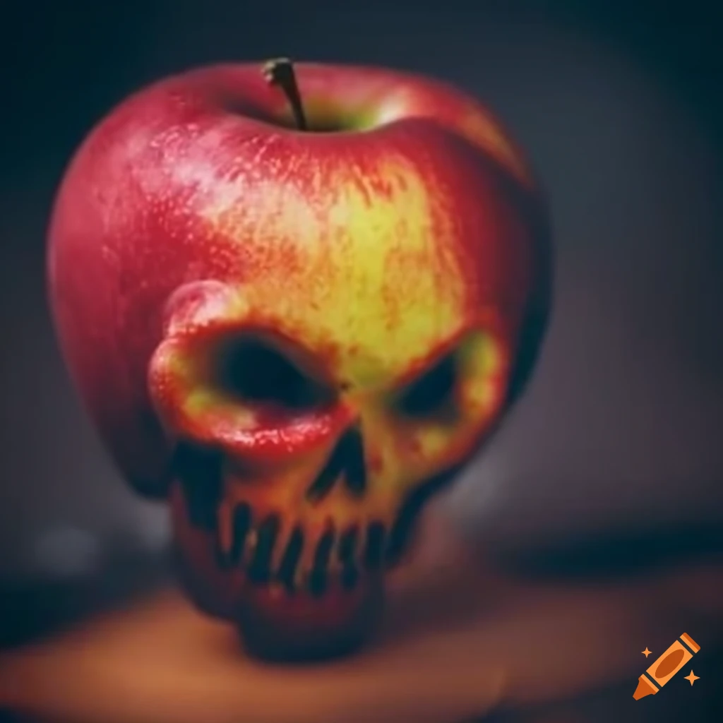 Poisoned apple with an unrealistic and toxic appearance on Craiyon