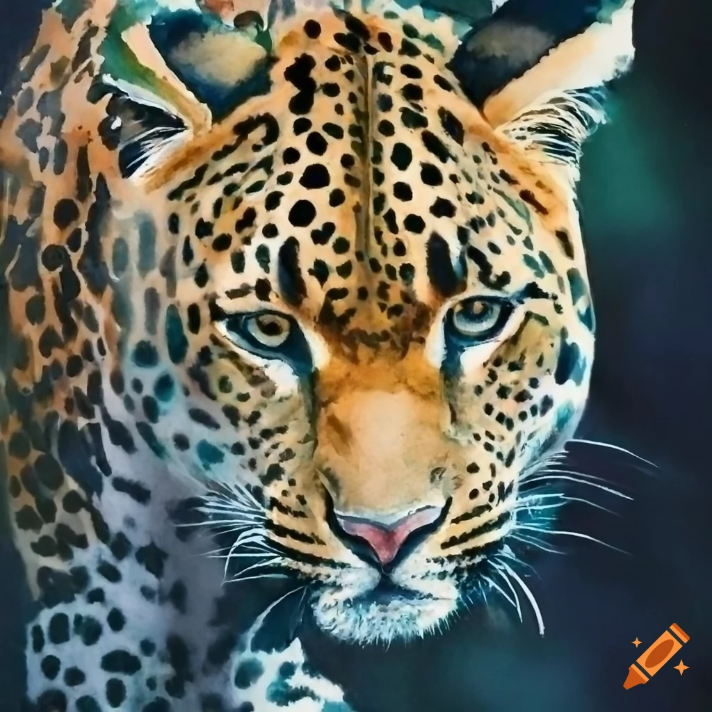 Gorgeous leopard with beautiful colors in watercolor on Craiyon