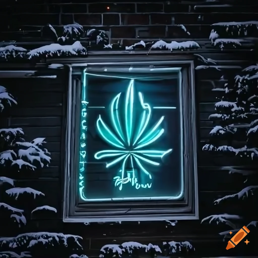 Neon dispensary sign in a snowy alley on Craiyon