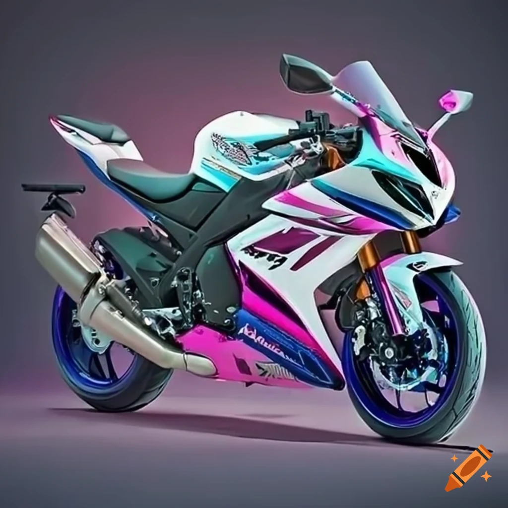 Yamaha r6 in white, pink, and blue colors on Craiyon