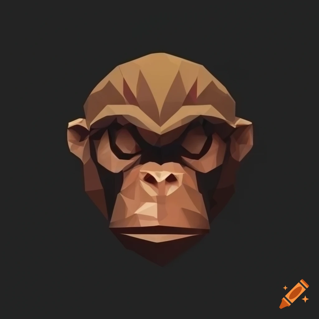 Low poly monkey head logo on black background on Craiyon