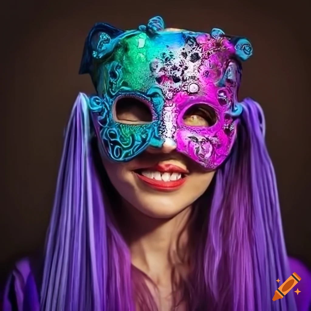 Mujer with alien mask for carnival in vibrant colors on Craiyon