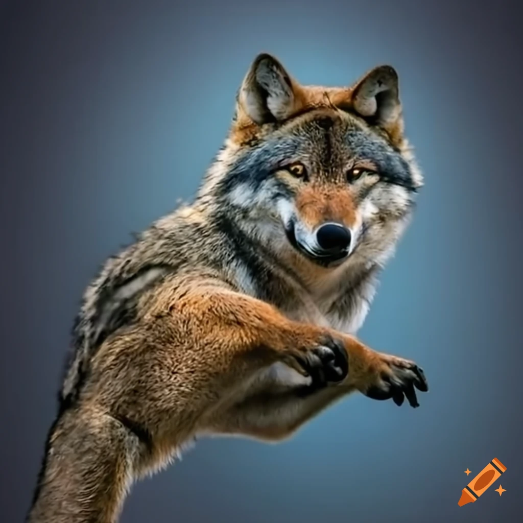 Wolf and beaver jumping with background scenery on Craiyon