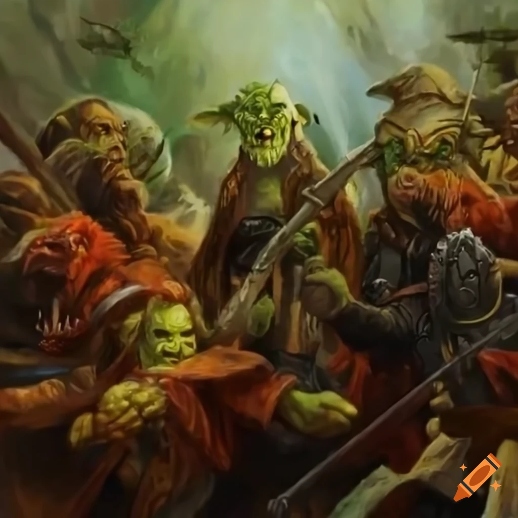 Battle Between Army Of Elves And Army Of Goblins In A Fantasy Setting On Craiyon
