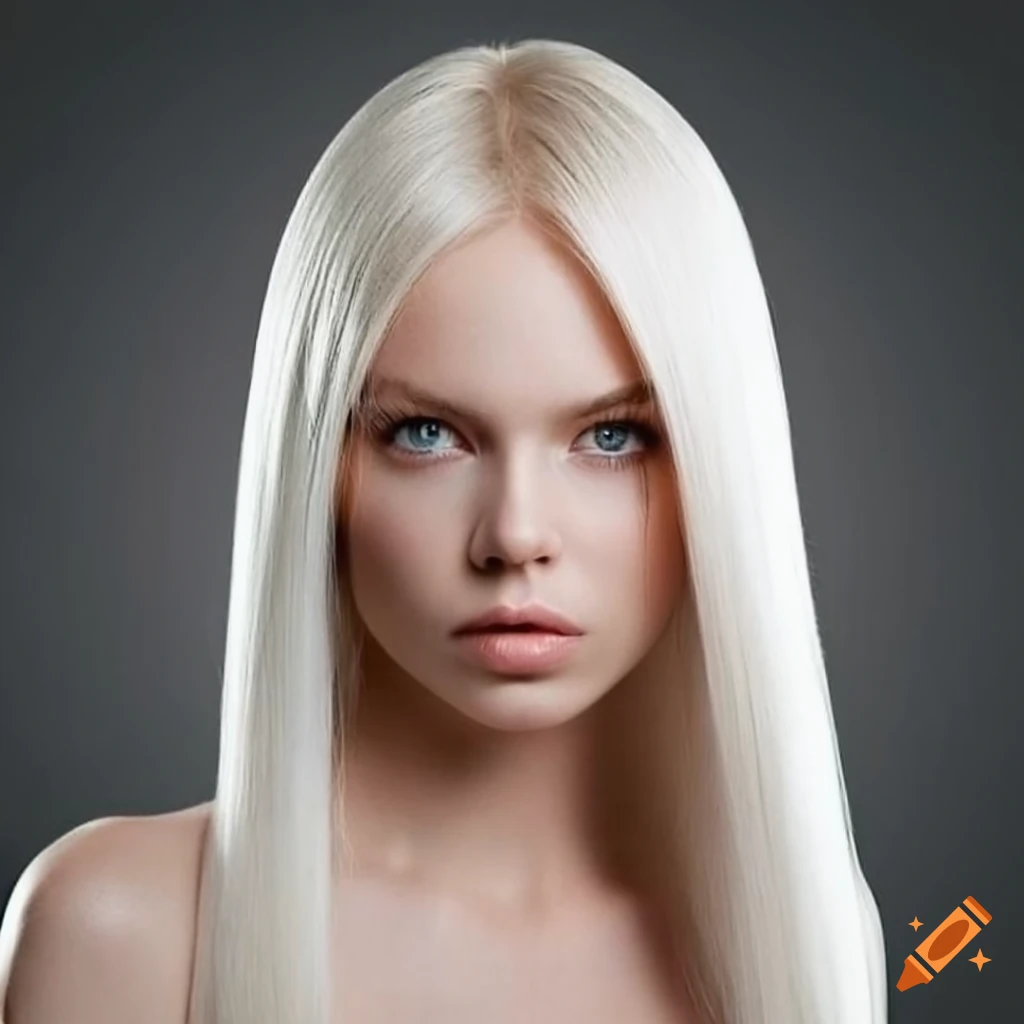 Swedish slim female model with platinum blonde straight hair and pale ...