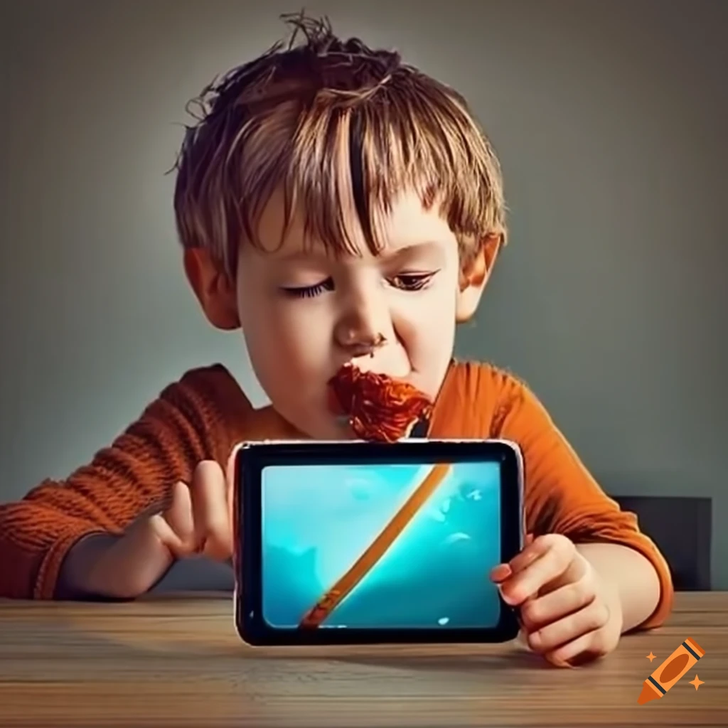Kids not allowed to use ipad while eating on Craiyon