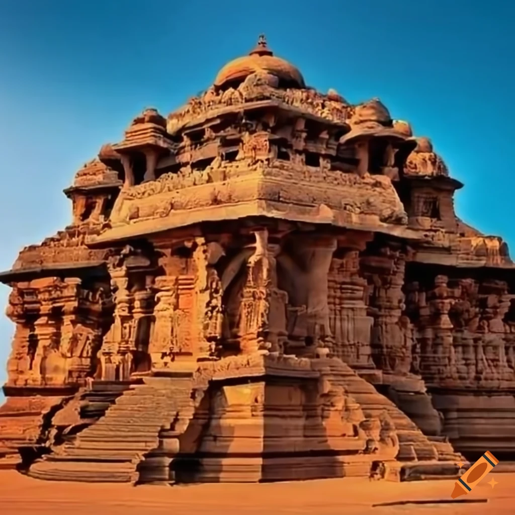 Ancient indian temple carved from a single rock on Craiyon