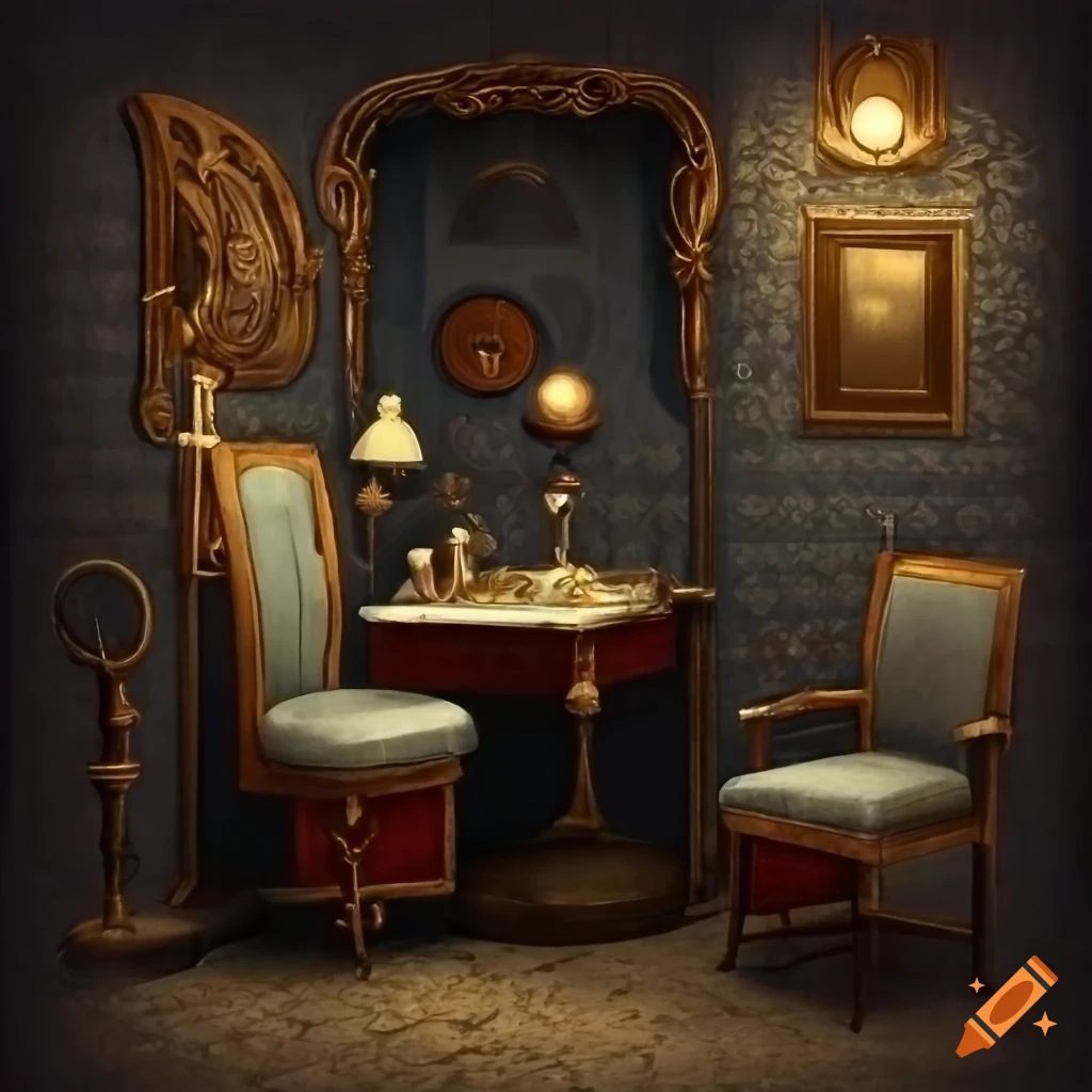 Victorian-style medical exam room at night on Craiyon