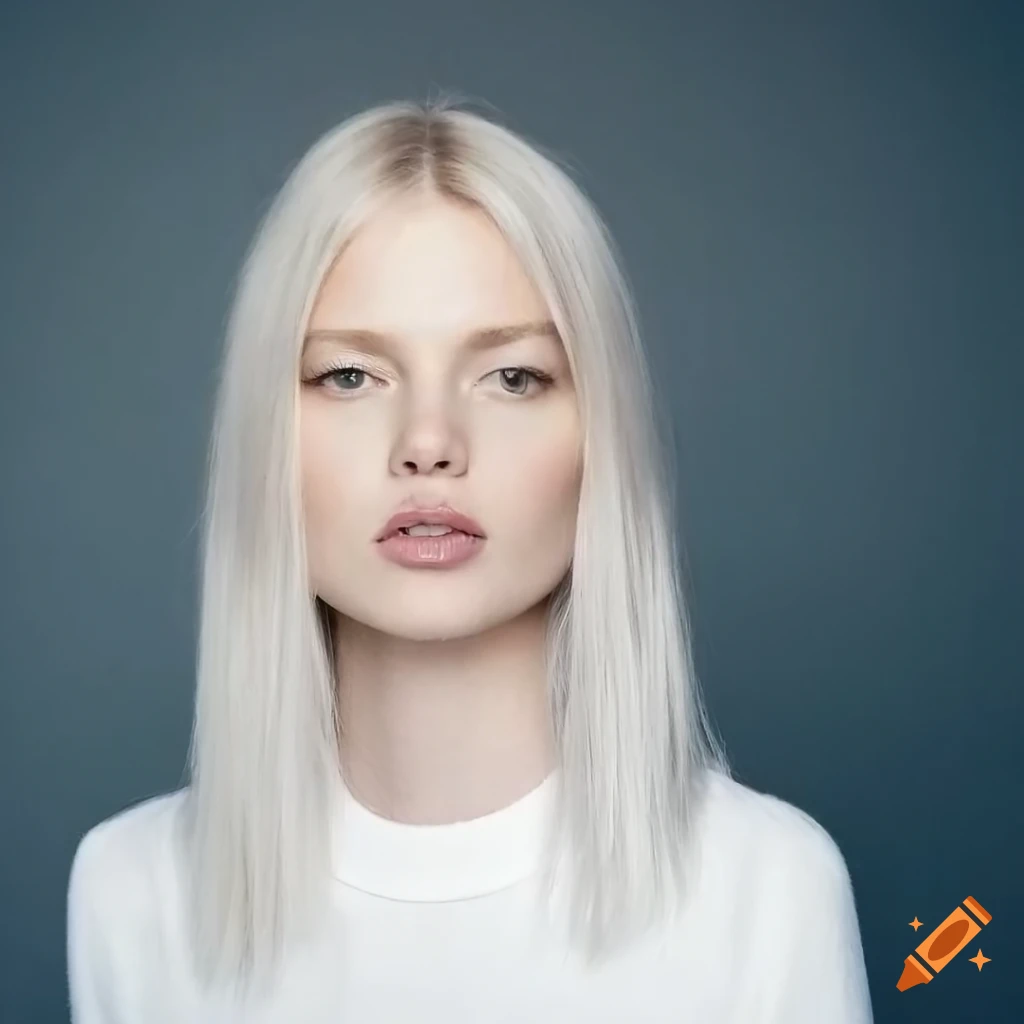 Swedish Young Woman With Platinum Blonde Straight Hair And Pale Skin On