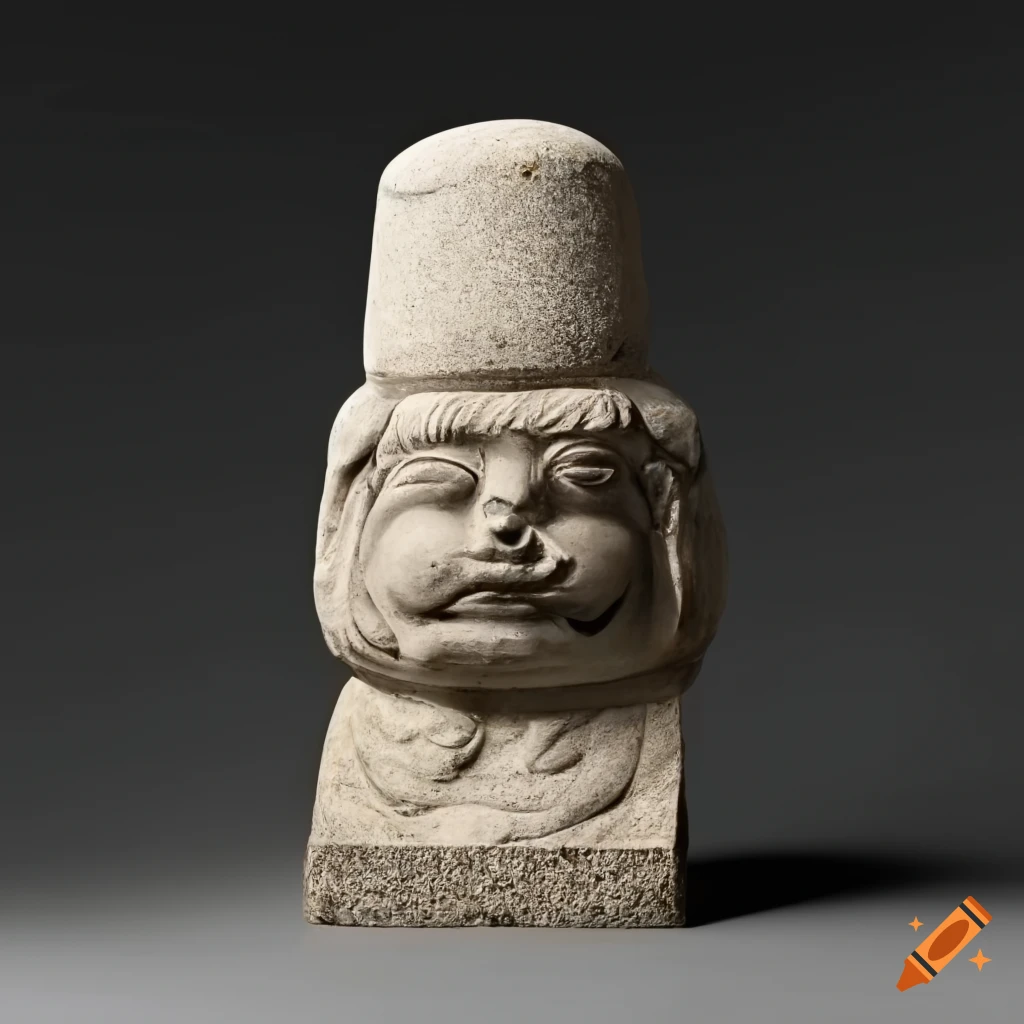 Granite statue with a fez on its head and hands to the right side on ...