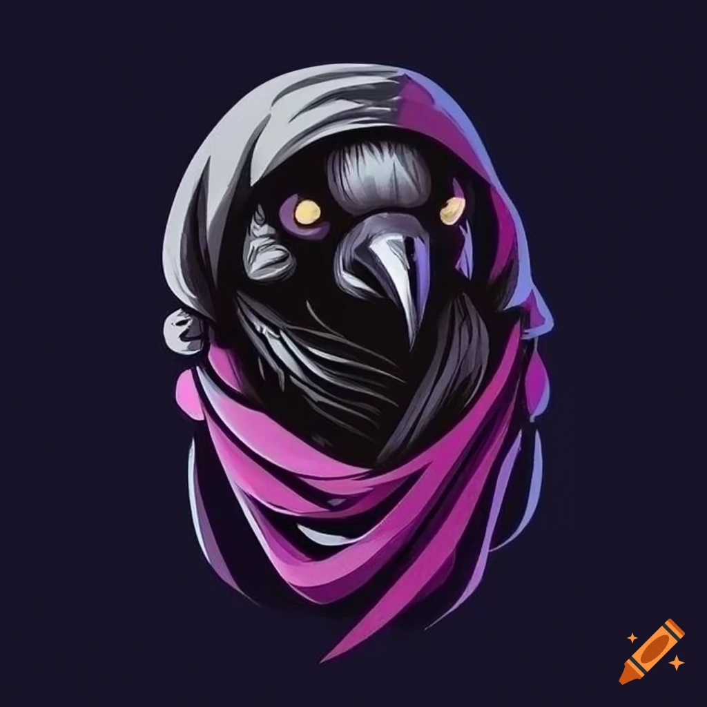 Raven wearing a cowl logo on Craiyon