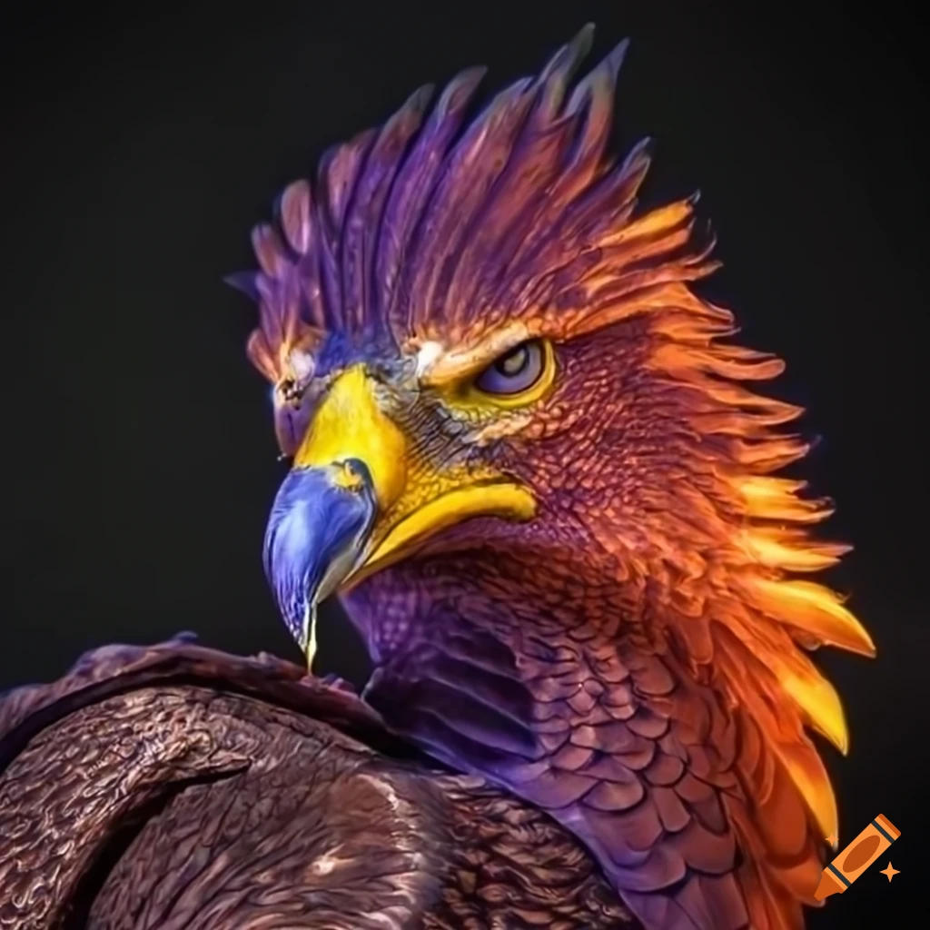 Mythical fire-breathing griffin with the head of a golden eagle and the ...