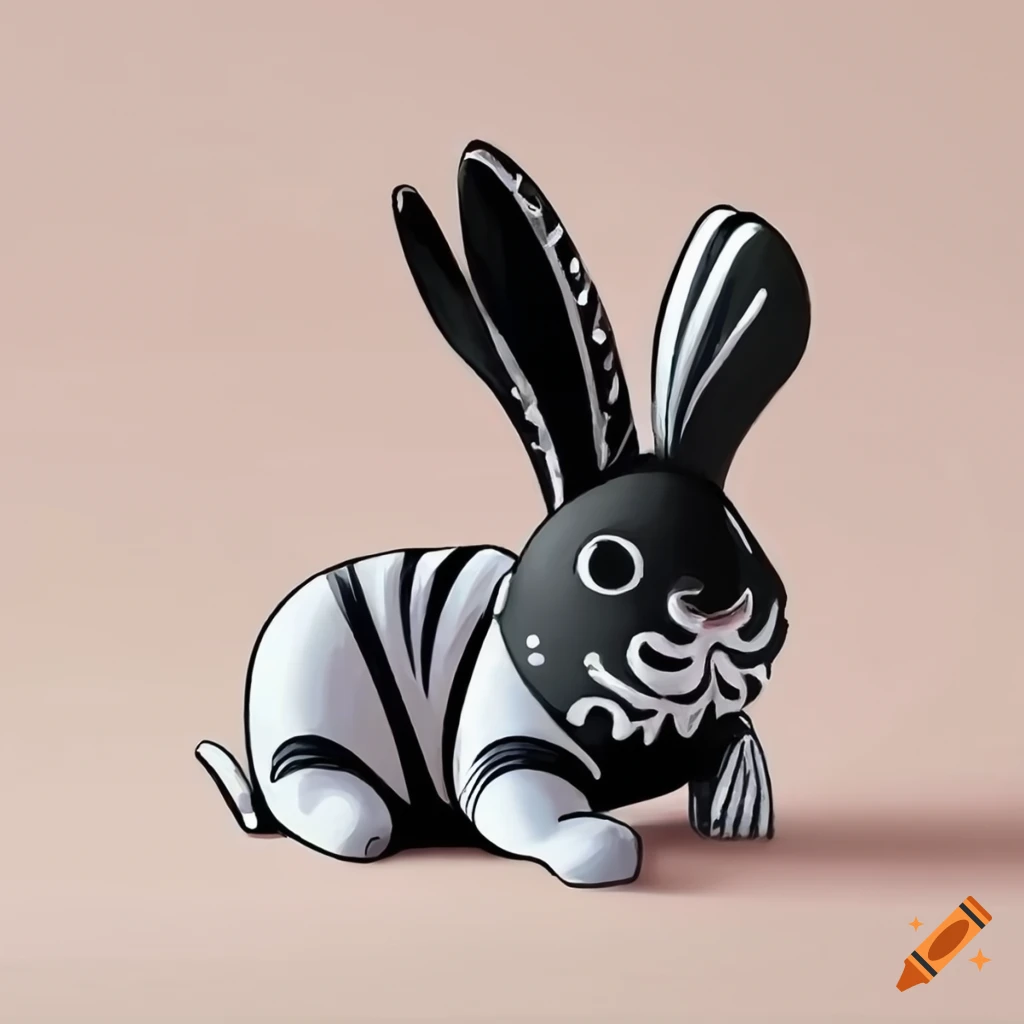 Mexican block art of a cute black and white rabbit on Craiyon
