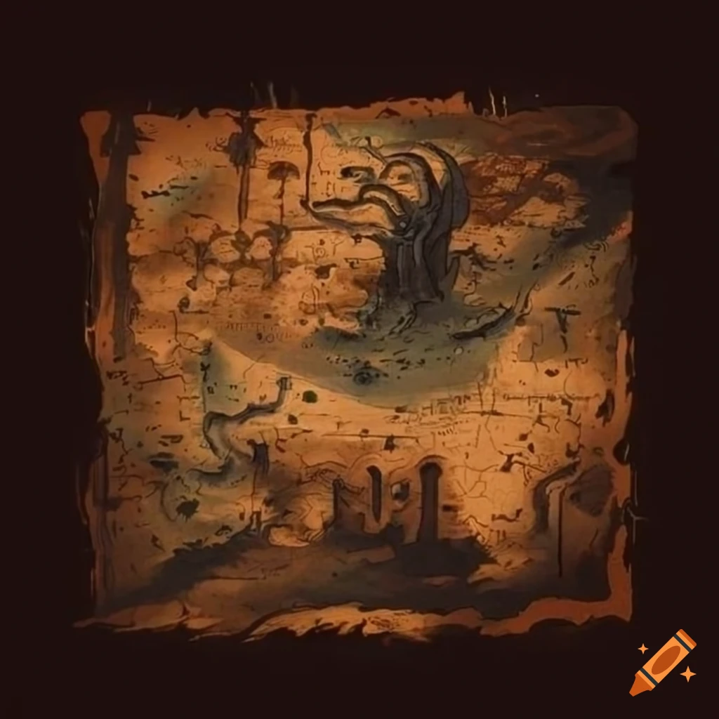 Exquisite map of a foreign land with ancient ruins and mystical ...