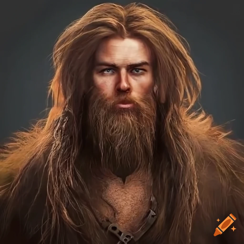 Lone man with long hair and beard on a remote island in the south ...