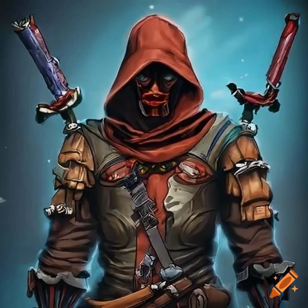Hooded bounty hunter in a gritty urban landscape with advanced weapons ...