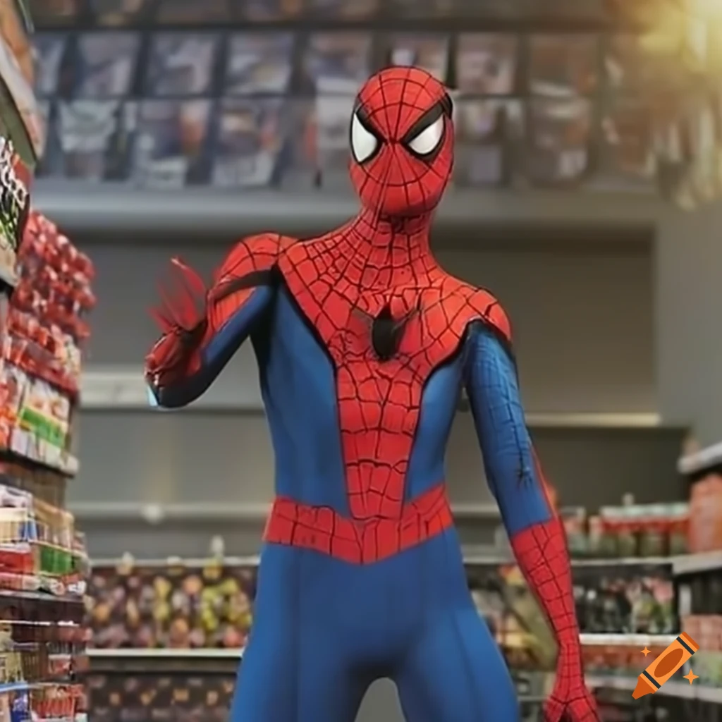 Spiderman shopping at supermarket on Craiyon