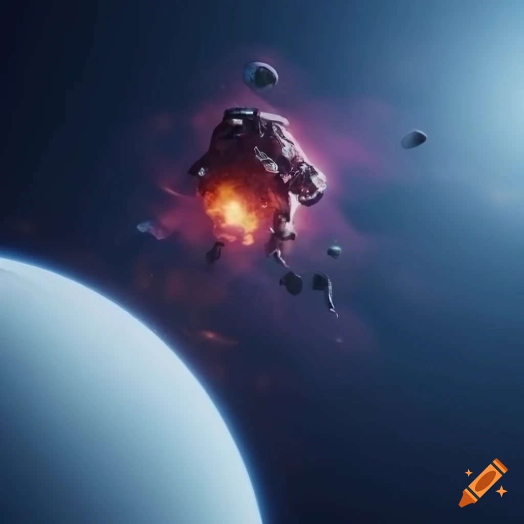 Outer space with exploding worlds and fighting robots on Craiyon