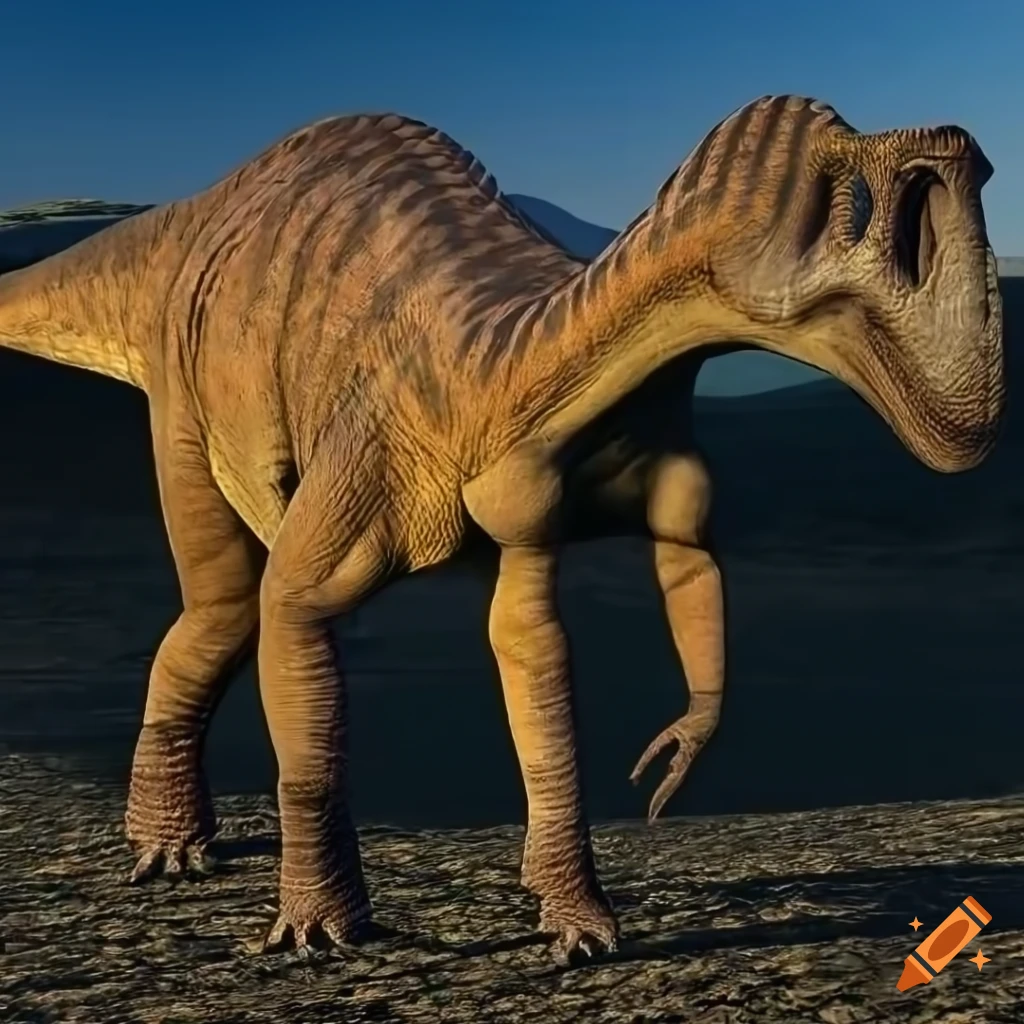 Colorful Hadrosaurus dinosaur in warm morning light on Craiyon