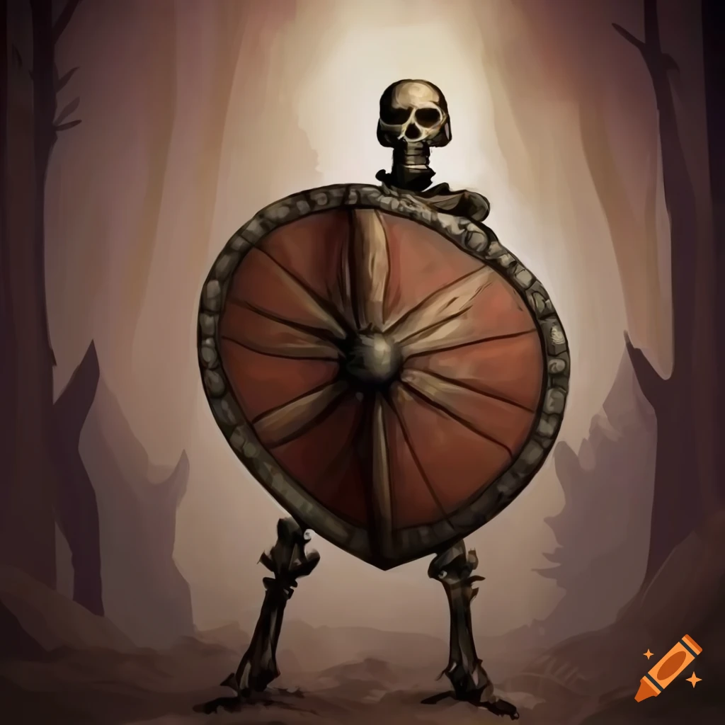 Detailed fantasy illustration of a skeleton with a large shield on Craiyon