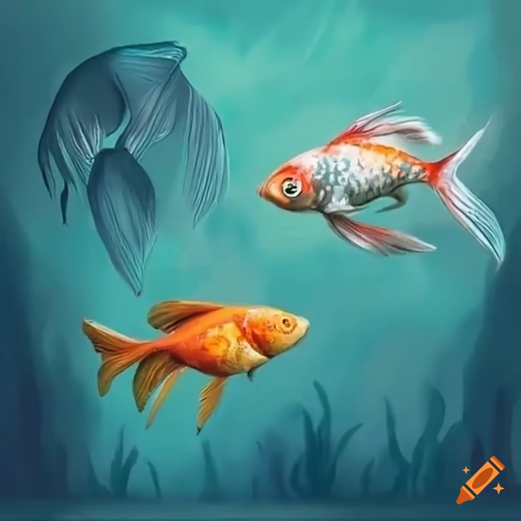 Two fish swimming together in a peaceful lagoon on Craiyon