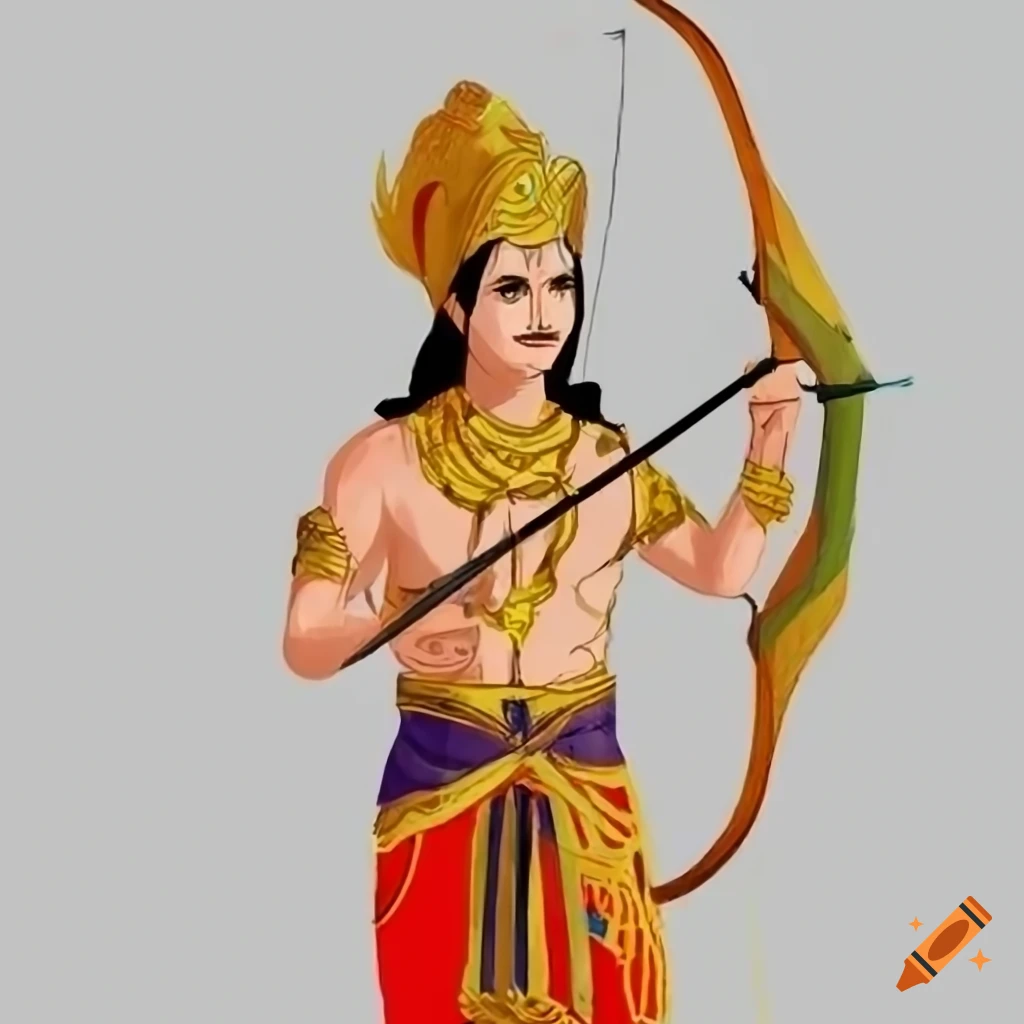 Drawing of arjuna with a bow and arrow on Craiyon