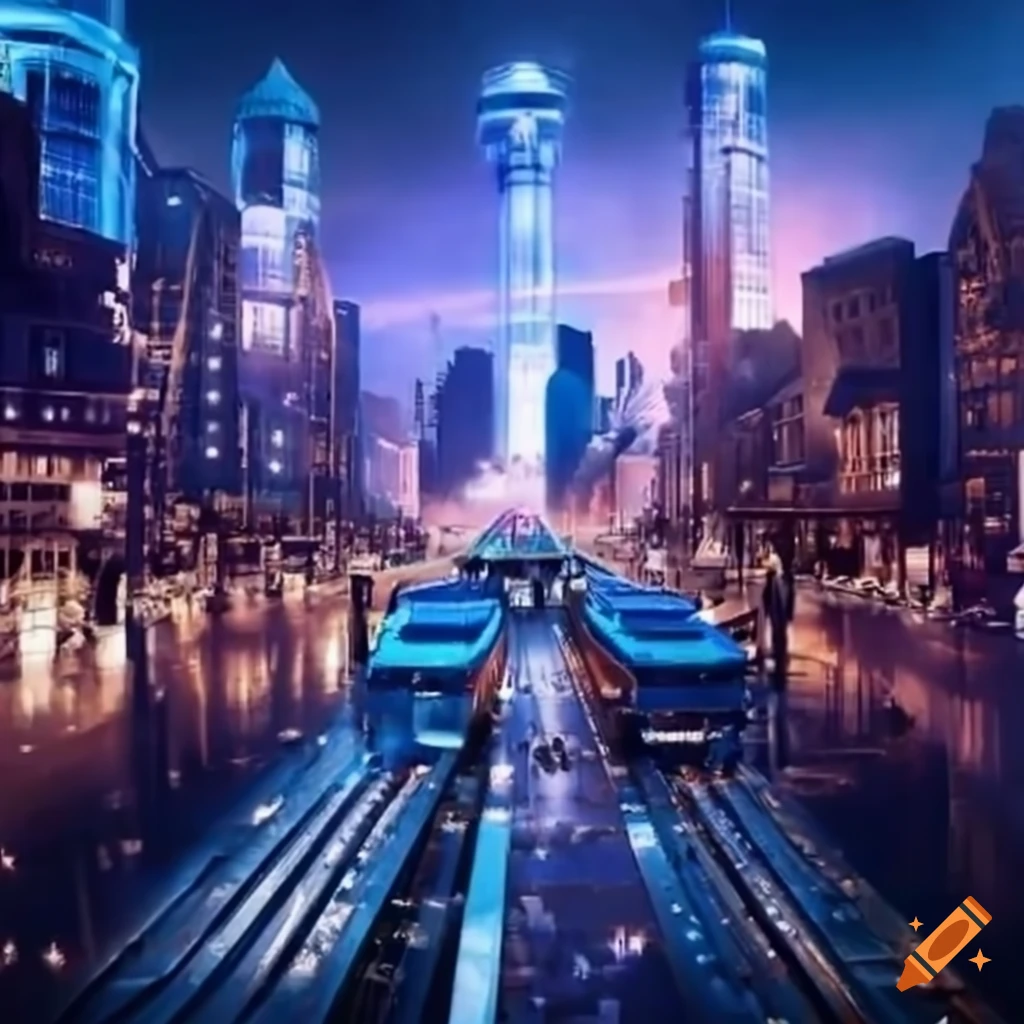 Vibrant futuristic city with moving sidewalks on Craiyon