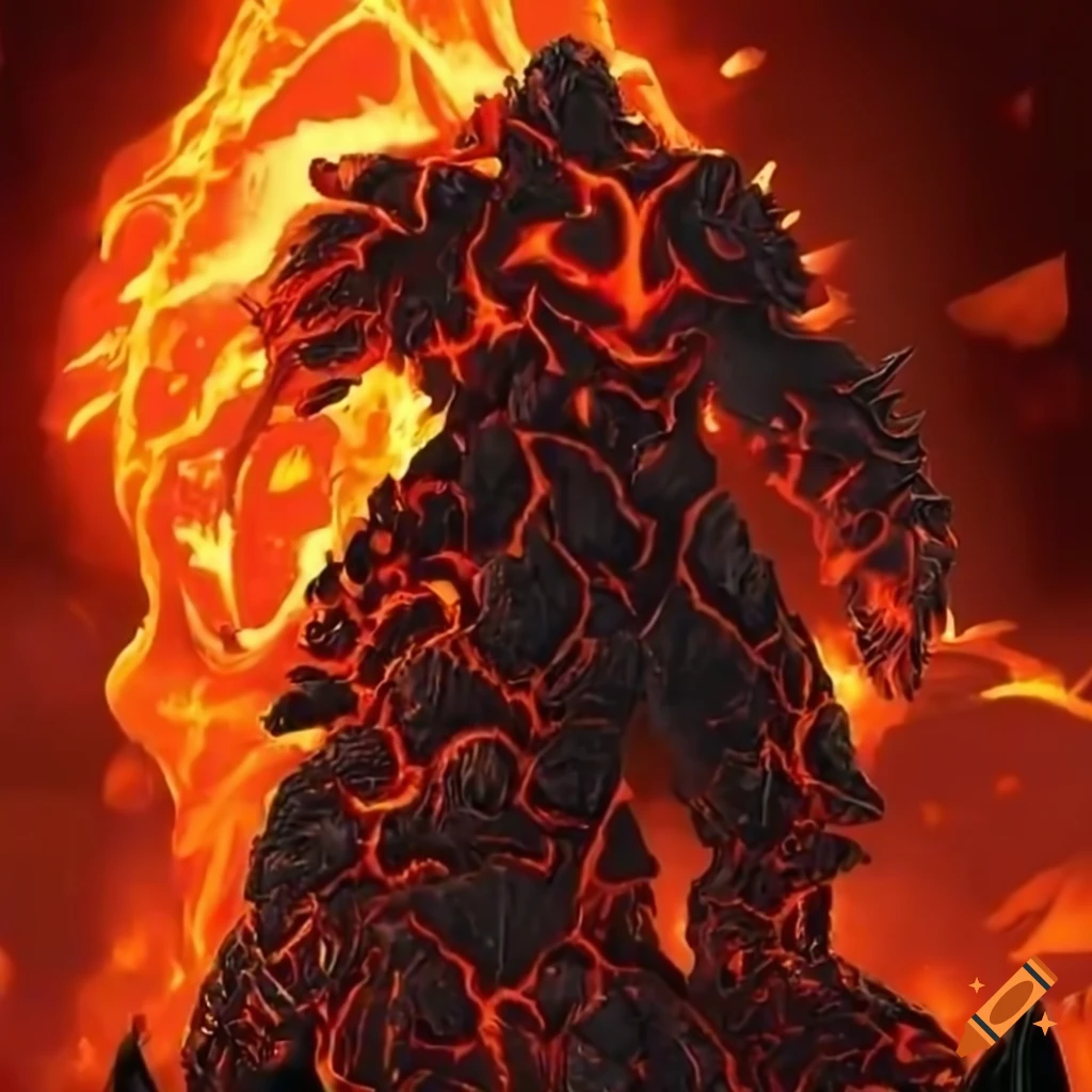 Person wearing lava armor on Craiyon