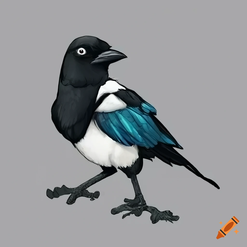 Magpie sitting on a branch in soft art style for 2d video game on Craiyon