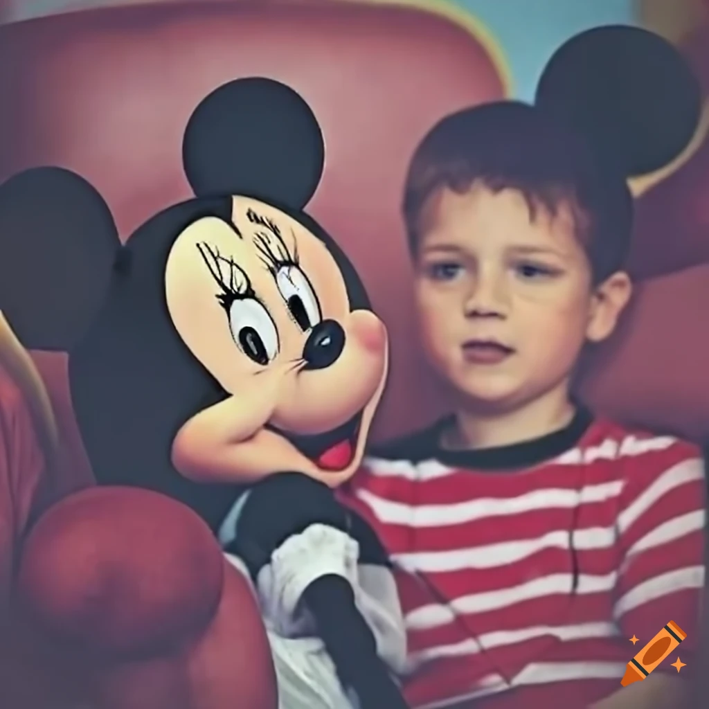 Minnie mouse hugging a distressed boy while watching a heartwarming ...